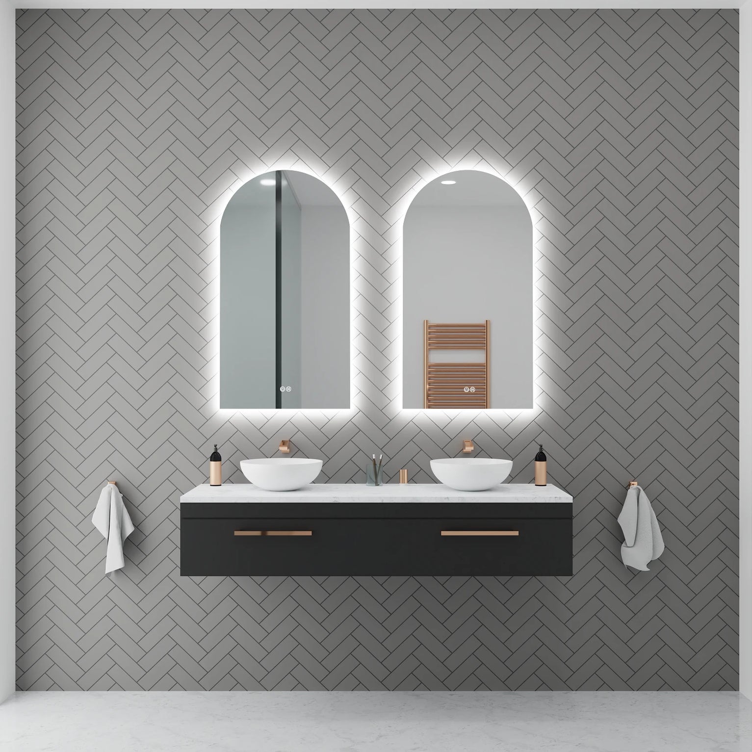 AURA frameless backlit LED Arch Mirror with 3 Colours by Lumixe mirrors ...