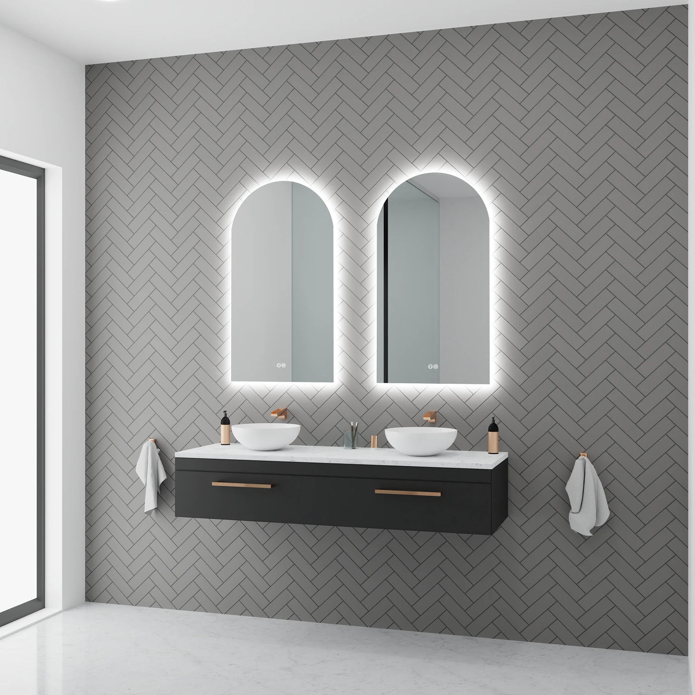 AURA frameless backlit LED Arch Mirror with 3 Colours by Lumixe mirrors ...