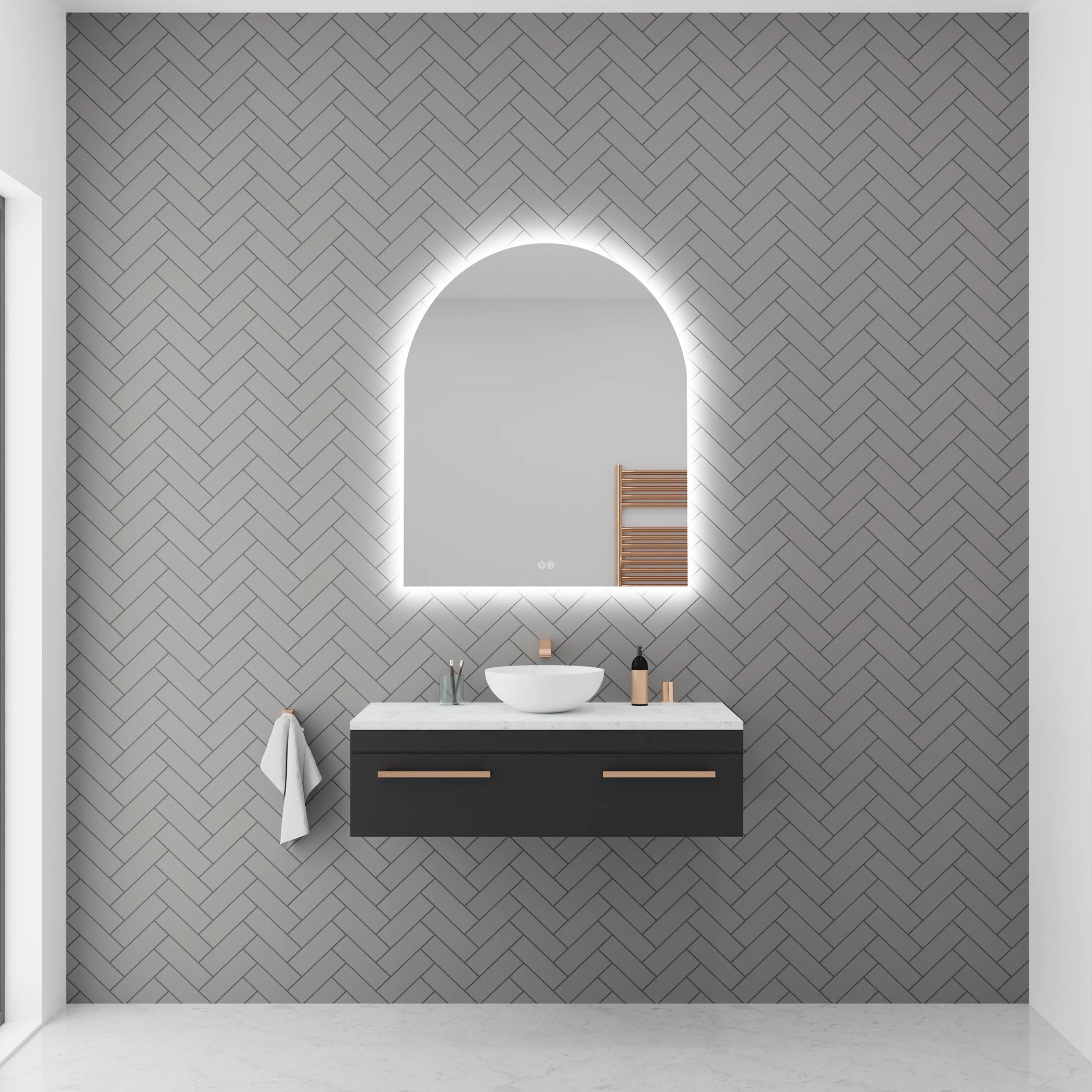 AURA frameless backlit LED Arch Mirror with 3 Colours by Lumixe mirrors ...