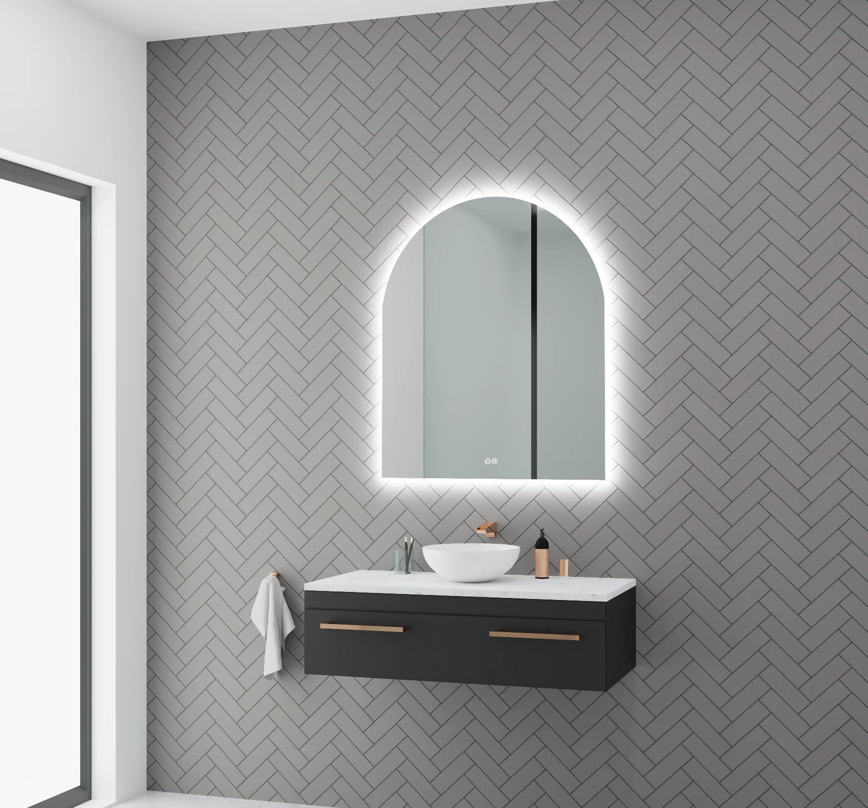 AURA frameless backlit LED Arch Mirror with 3 Colours by Lumixe mirrors ...