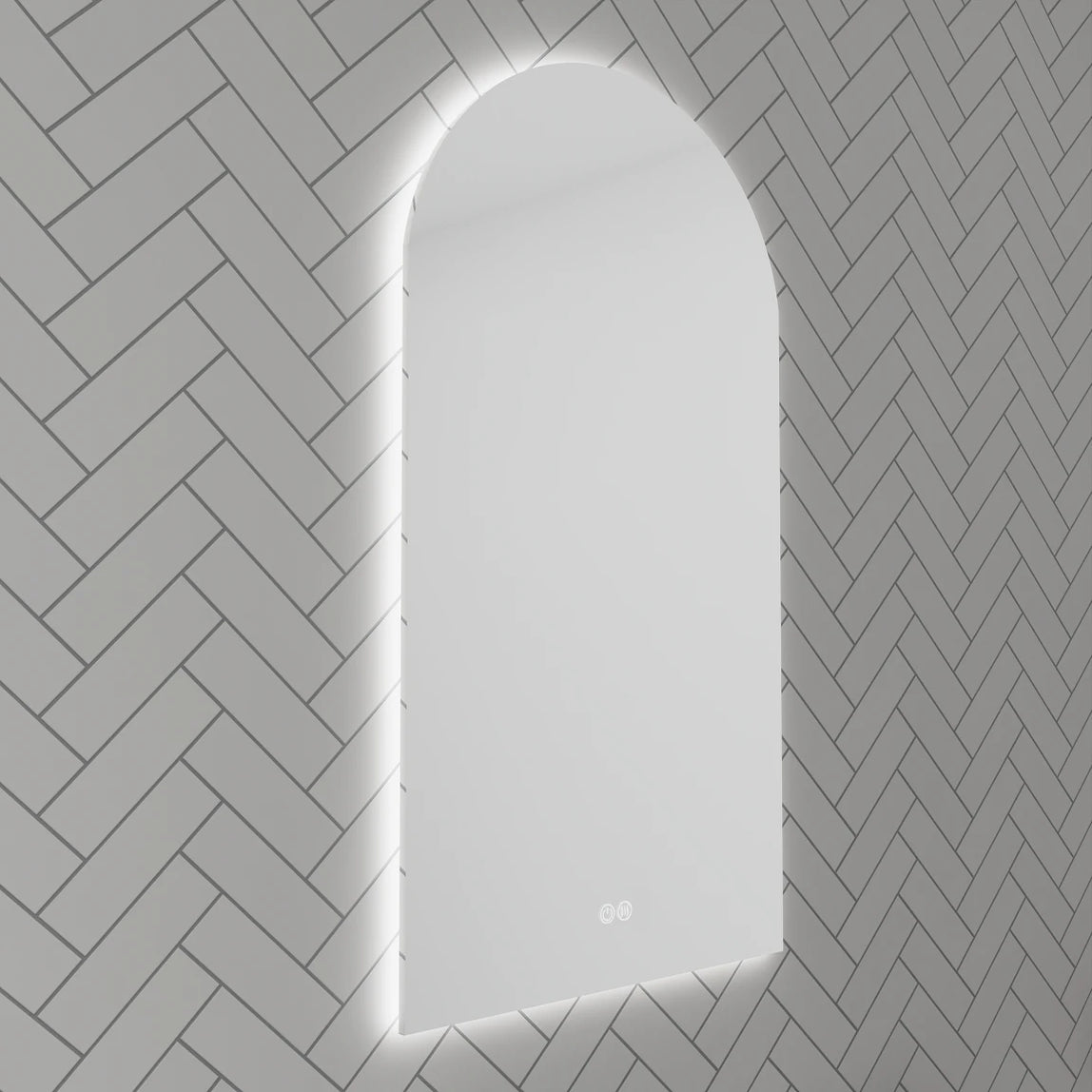 AURA frameless backlit LED Arch Mirror with 3 Colours by Lumixe mirrors ...