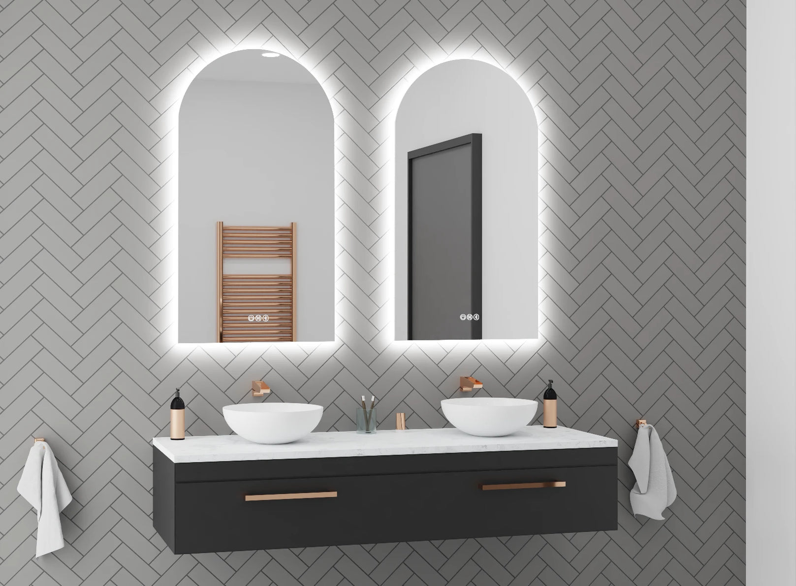 AURA frameless backlit LED Arch Mirror with 3 Colours by Lumixe mirrors ...