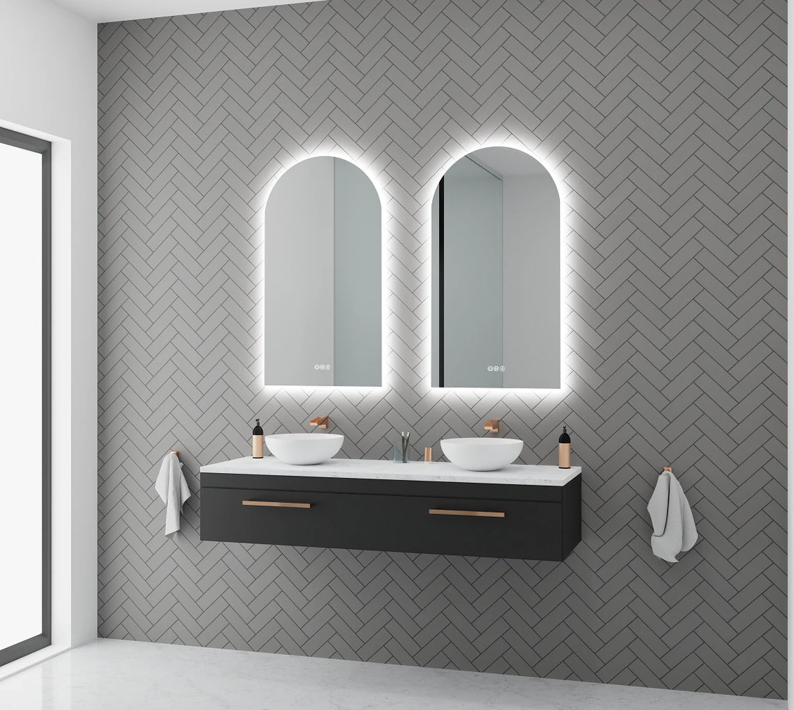 AURA frameless backlit LED Arch Mirror with 3 Colours by Lumixe mirrors ...