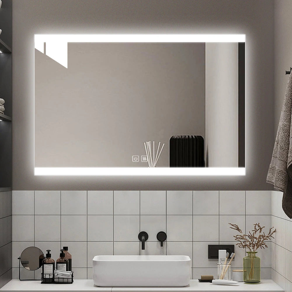 Chandler Frameless Rectangle LED Mirror with Frosted Edge | Masterpiece ...