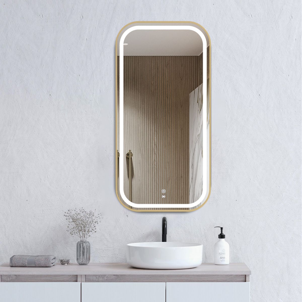 LED Newport Mirror - Gold Soft Square Illuminated Mirror — Masterpiece ...