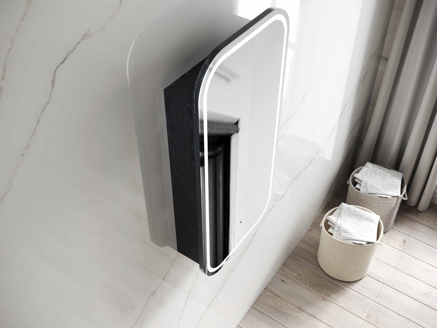 LED Newport Shaving Cabinet Black Oak Explore our LED Newport Black Oak Modern Shaving Cabinet ...