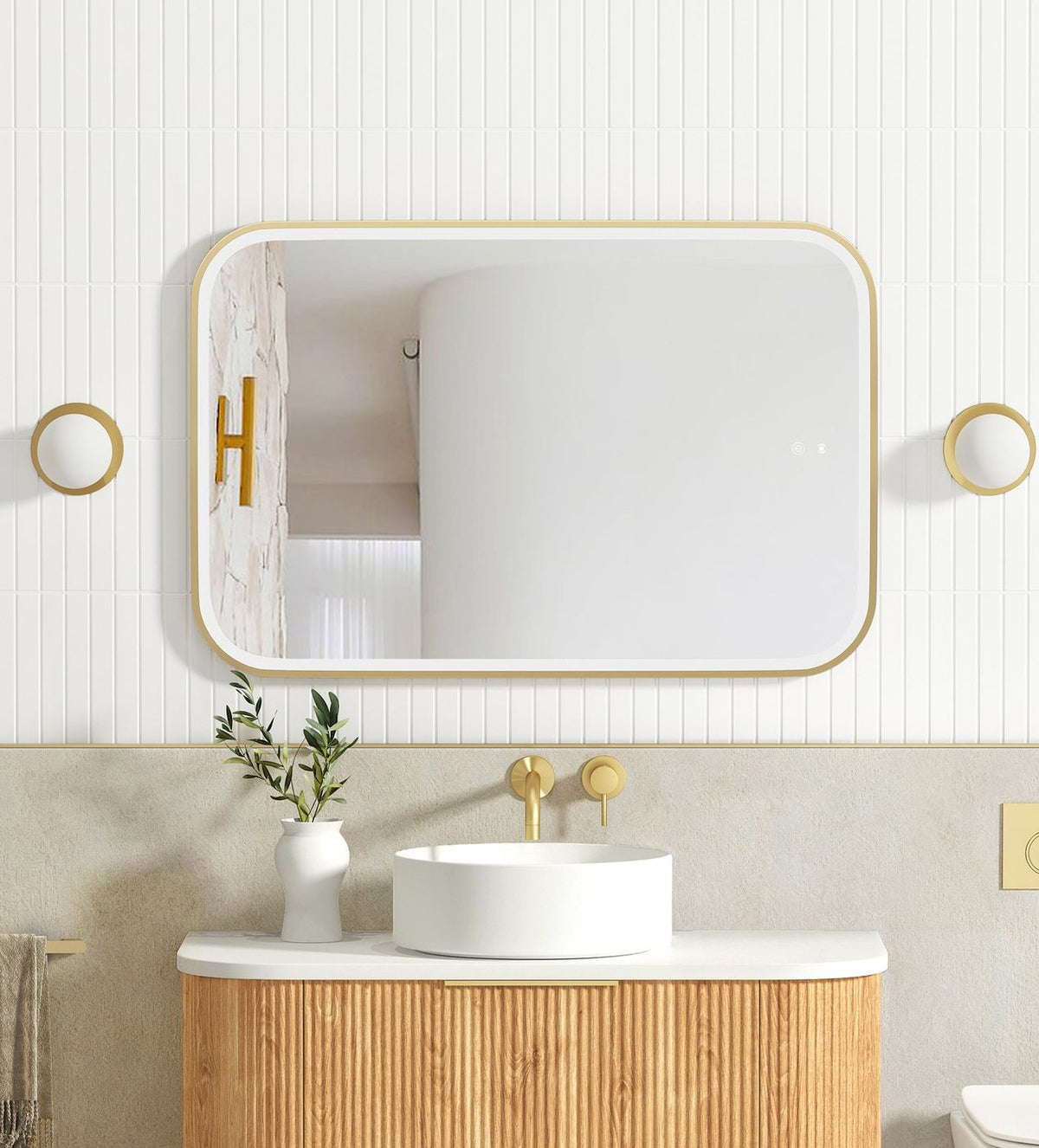 LED Newport Mirror - Gold Soft Square Illuminated Mirror — Masterpiece ...